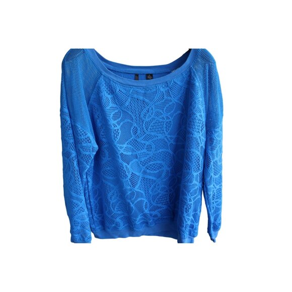 Skye's the Limit | Tops | Skyes The Limit Blue Crochet Mesh Knit Top Xl ...